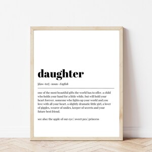 Daughter Definition Print | Gifts for Kids | Gifts for Daughter ...
