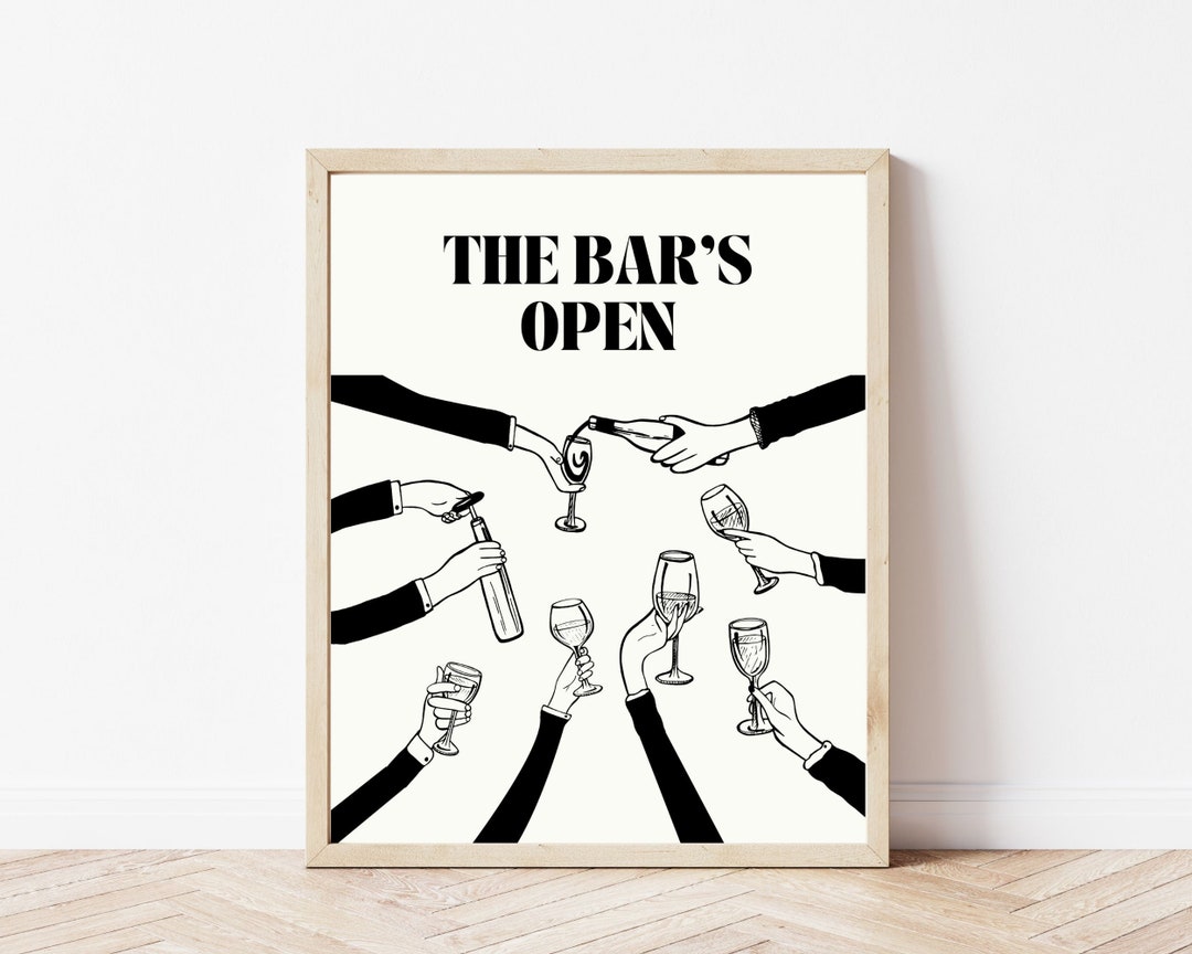 The Bar's Open Print | Bar Cart Prints | Retro Bar Prints | Bar Decor ...