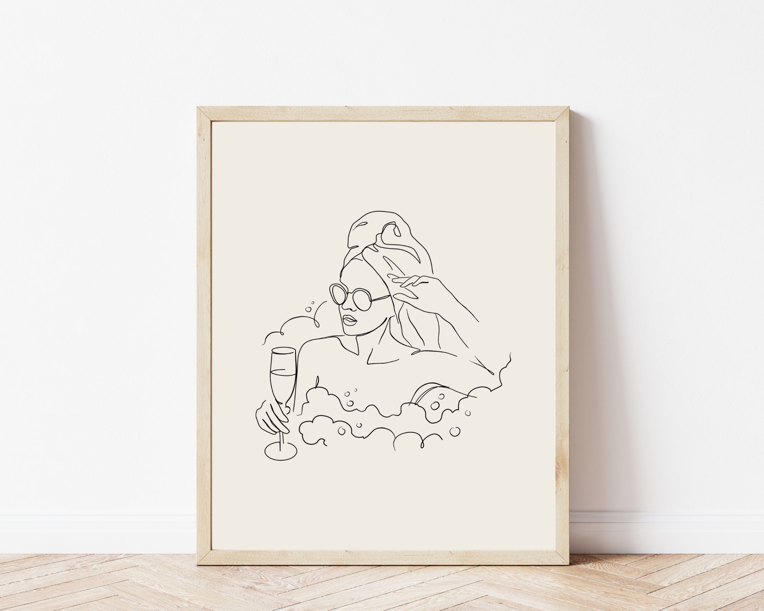 Bathroom Line Art | Neutral Wall Art | Woman in Bathtub | Minimal One ...