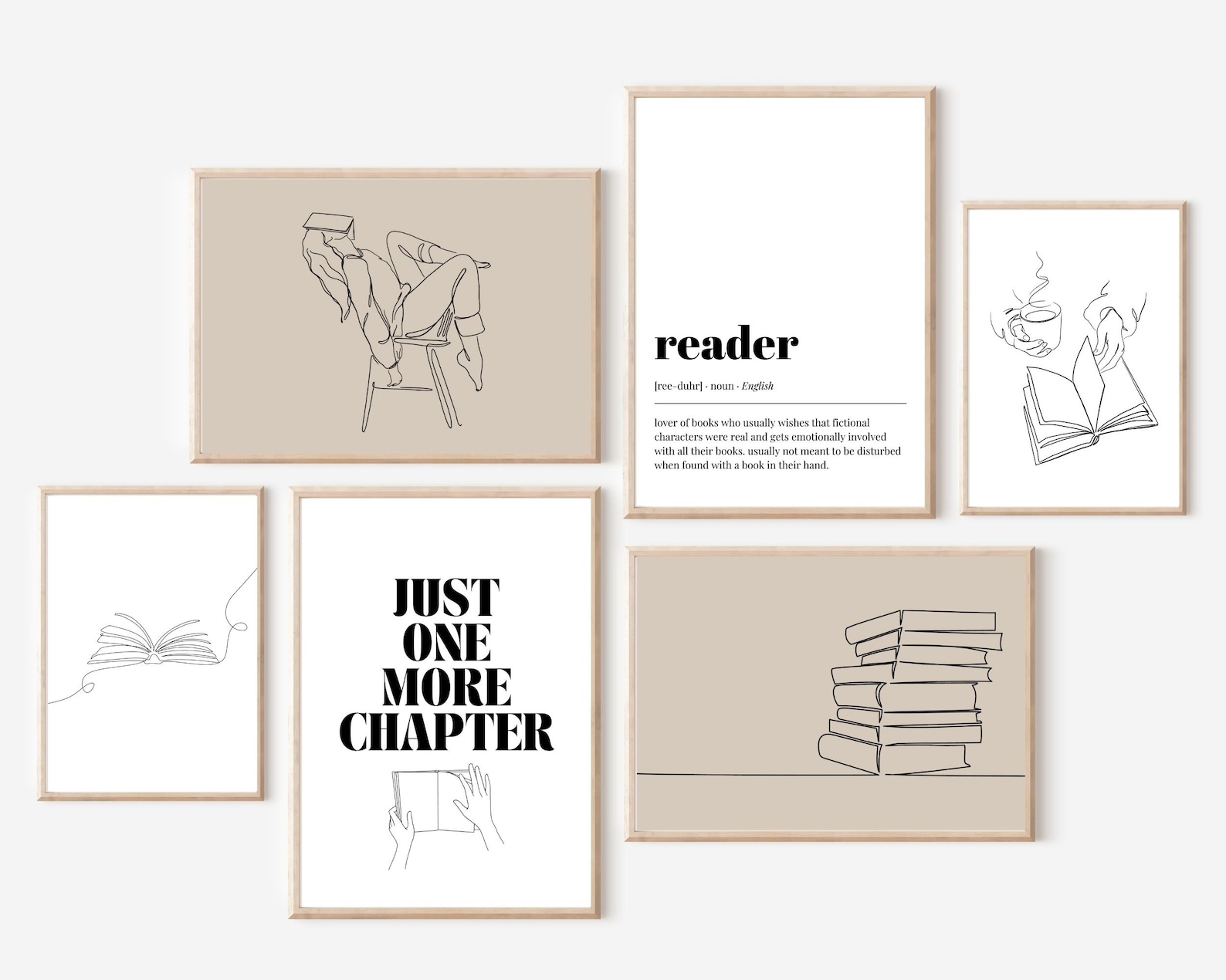 Set of 10 Bookish Prints Book Wall Art Book Lover Gift Neutral Wall Art ...