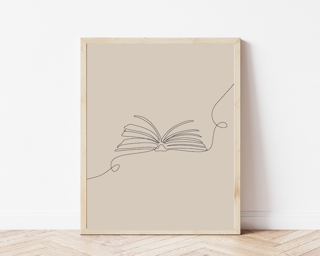 Book Wall Art | Book Line Art | Beige Art Print | Book Lover Gift ...