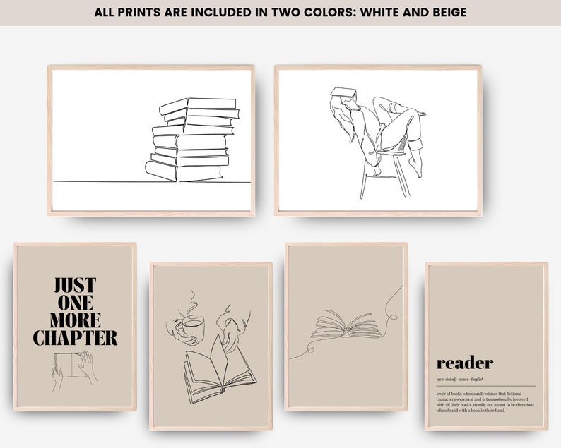 Set of 10 Bookish Prints Book Wall Art Book Lover Gift Neutral Wall Art ...