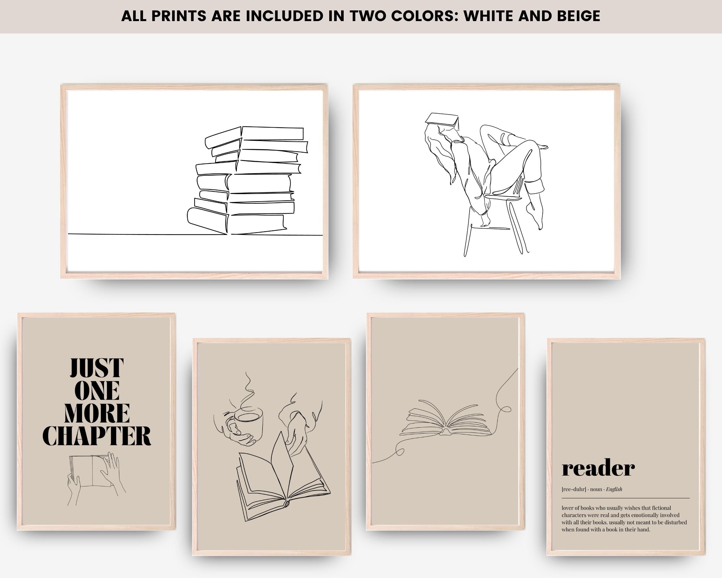 Set of 10 Bookish Prints Book Wall Art Book Lover Gift Neutral Wall Art ...