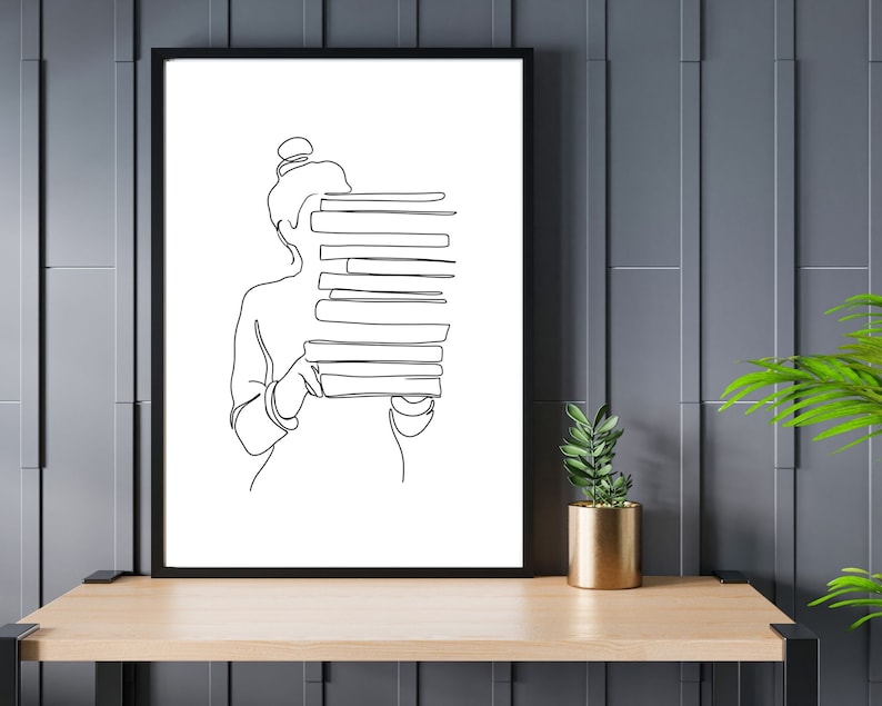 Book Wall Art | Woman Books | Book Art Print | Book Lover Gift ...