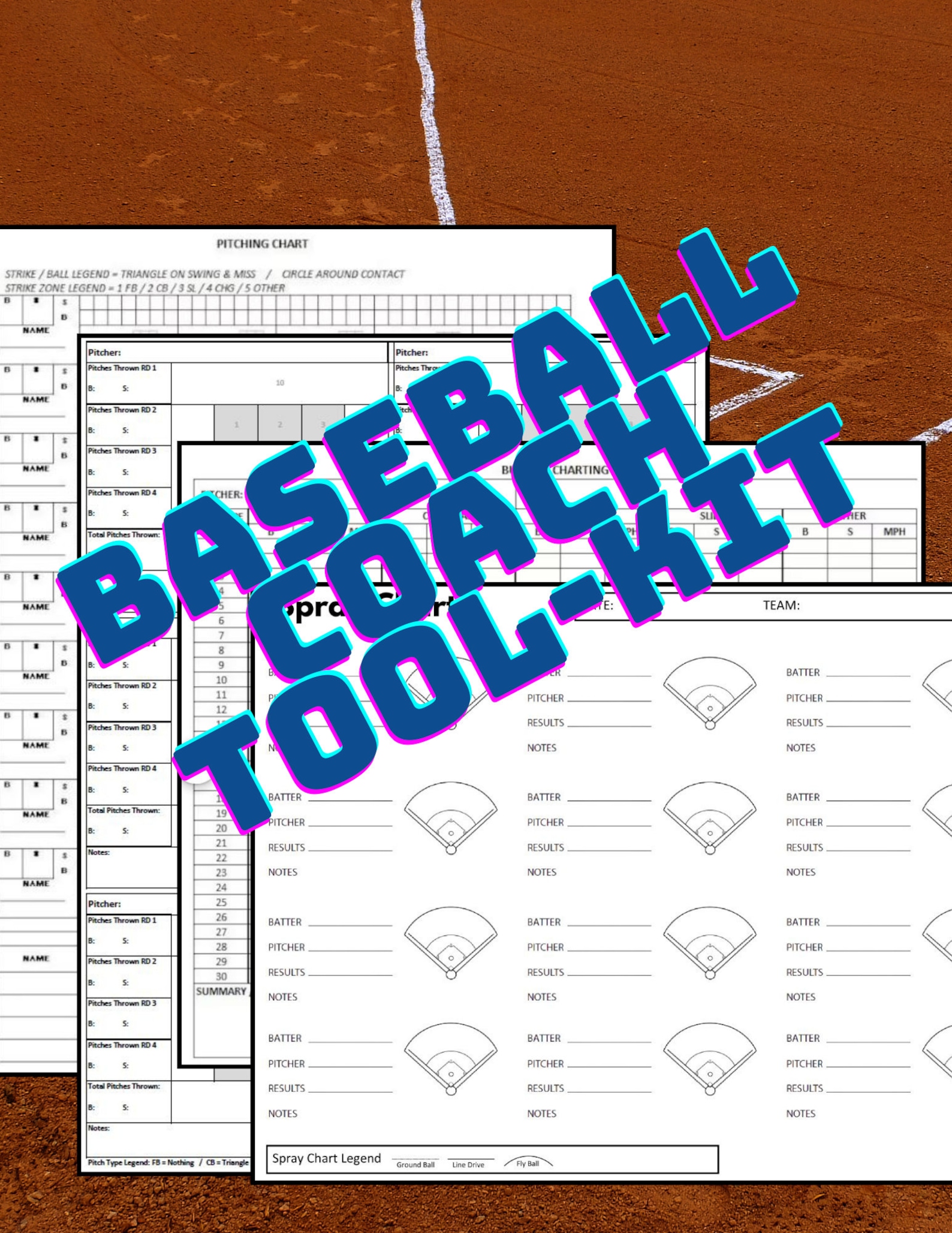 Baseball Coach Toolkit - Hitting Spray Chart and Pitching Charts. - Etsy