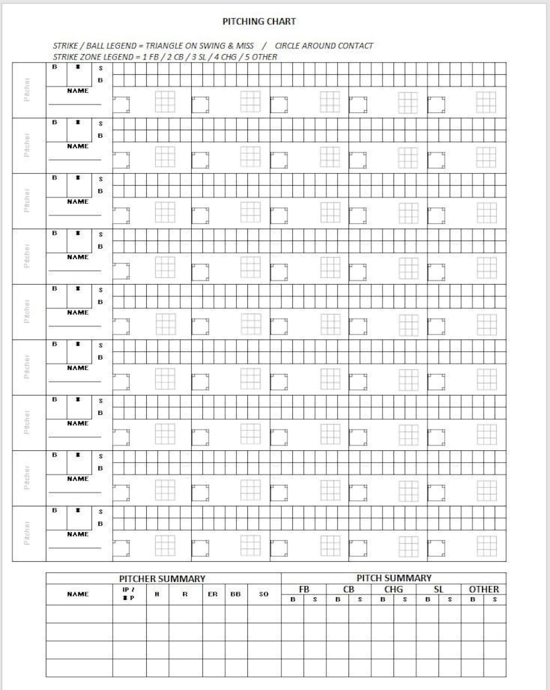 Pitching Chart and Bullpen Charting - Etsy
