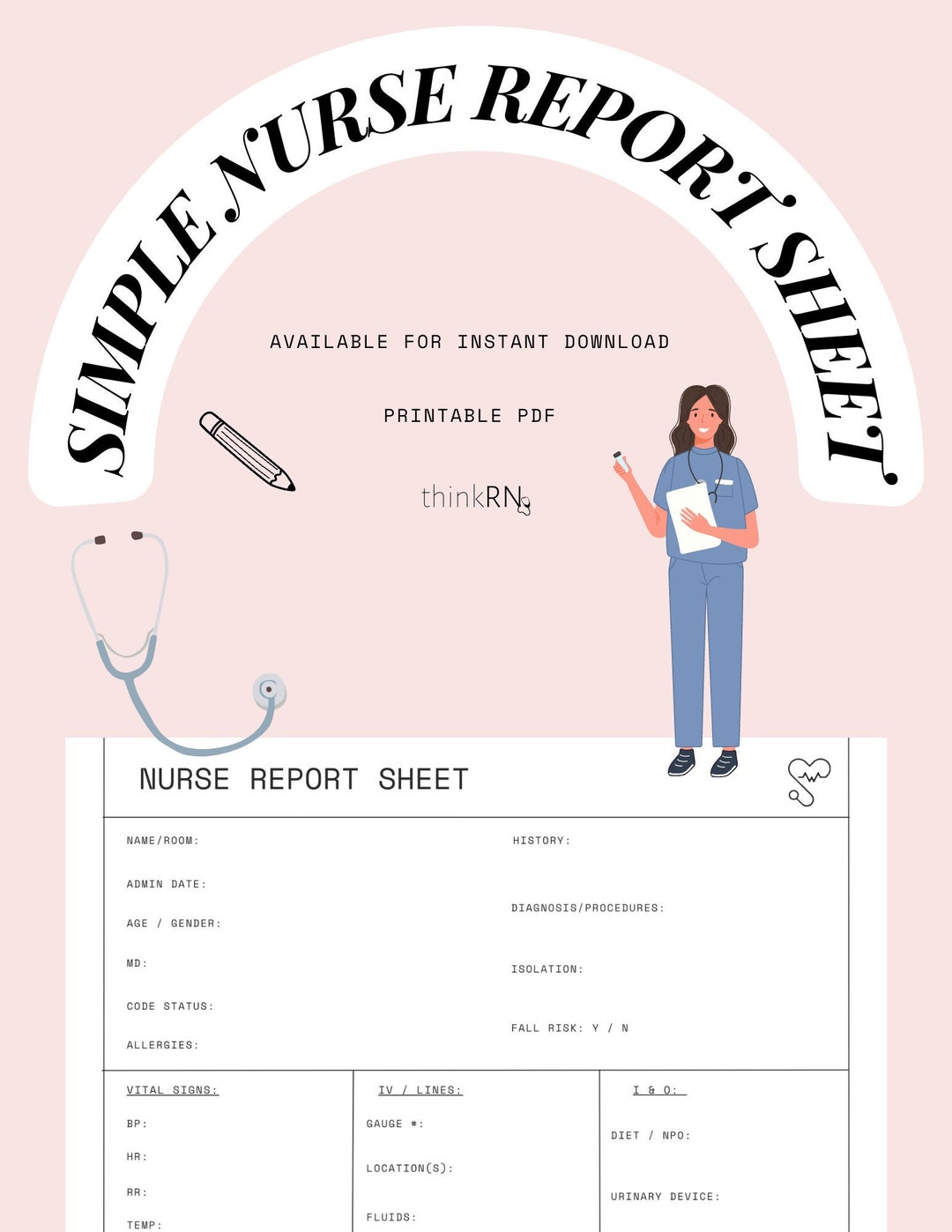 Simple Nursing Report Sheet - Etsy