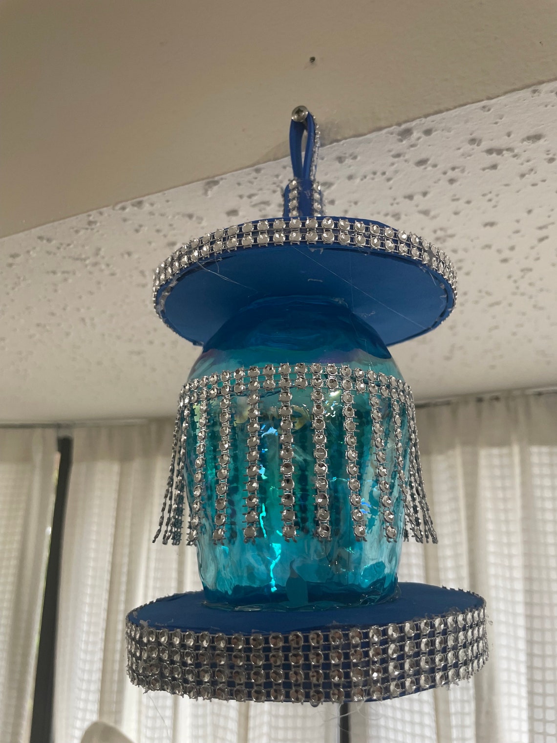 Silver Beaded Blue Lantern With LED Candle - Etsy