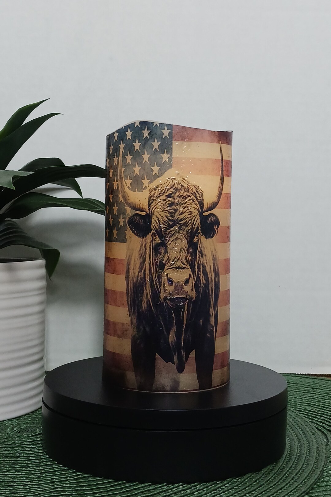 Bull With American Flag - Flameless Candles - Free Gift Box - Batteries ...