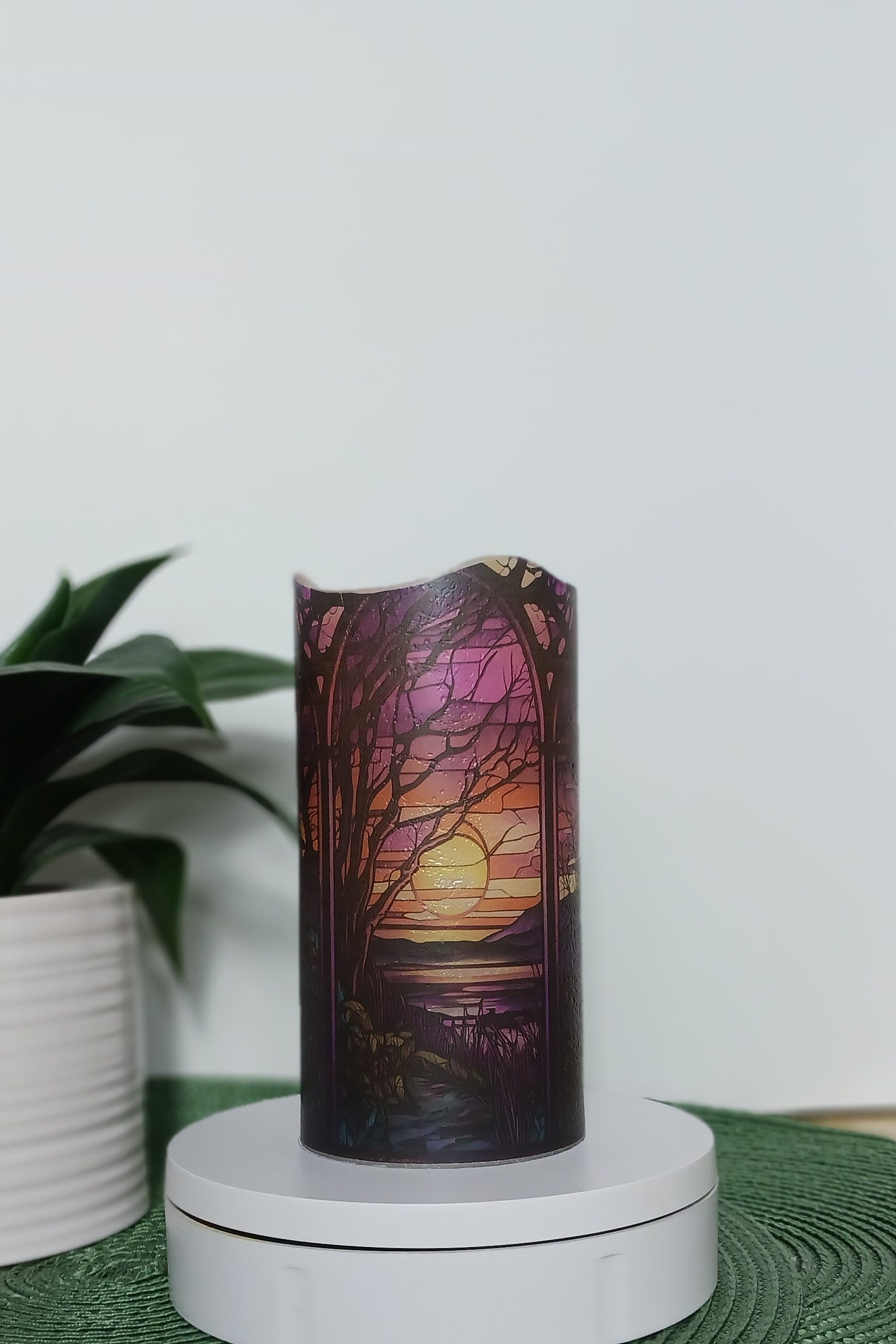 Stained Glass Sunrise - Flameless Candles - Free Gift Box - Batteries ...