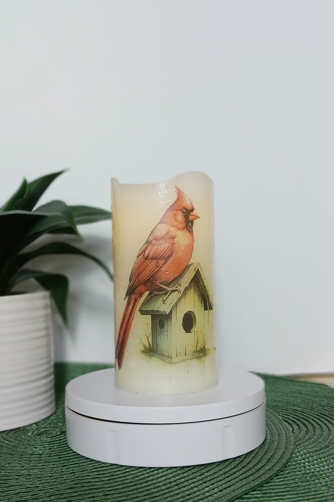 Cardinal on A Birdhouse - Flameless Candles - Free Gift Box - Batteries ...