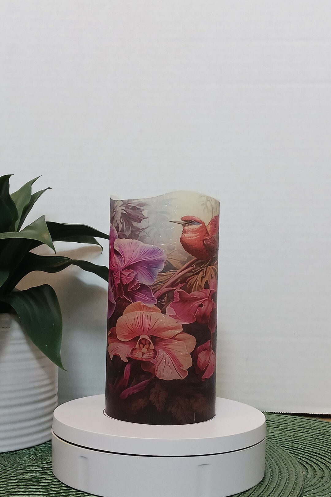Bird and Orchids - Flameless Candles - Free Gift Box - Batteries ...