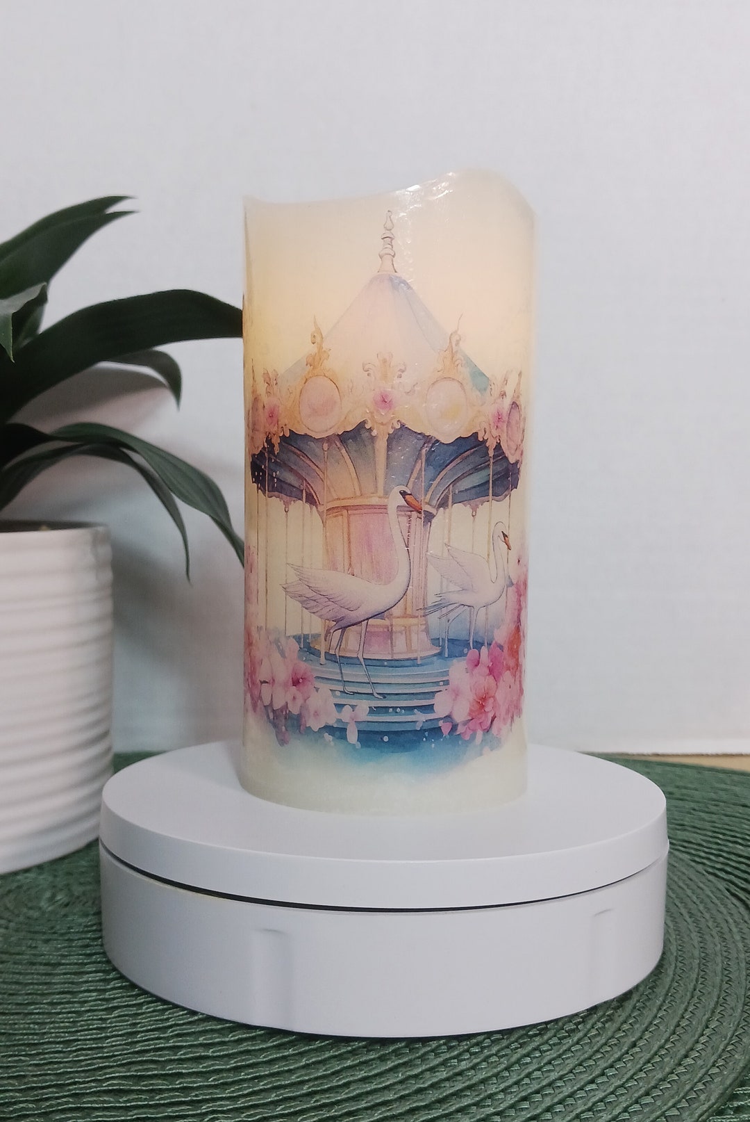 Swan Carousel - Flameless Candles - Free Gift Box - Batteries Included ...