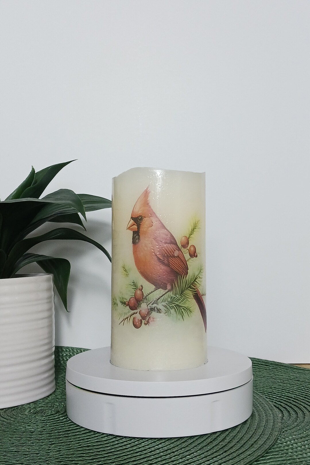 Cardinal With Holly Berries - Flameless Candles - Free Gift Box ...