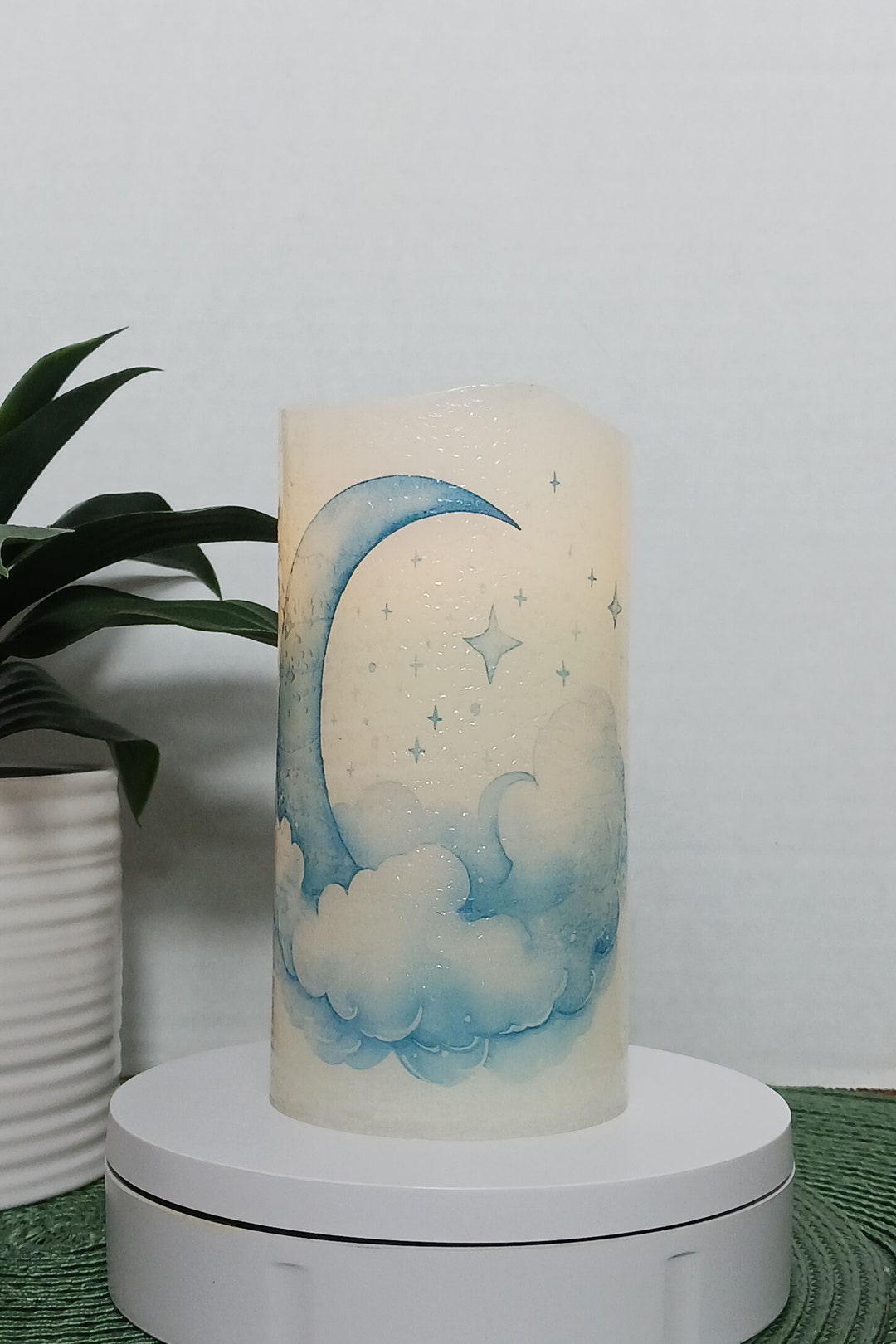 Blue Moon With Stars - Flameless Candles - Free Gift Box - Batteries ...