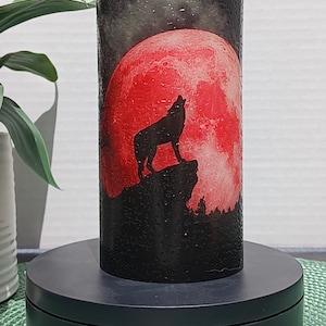 Wolf Howling at Red Moon - Flameless Candles - Free Gift Box ...