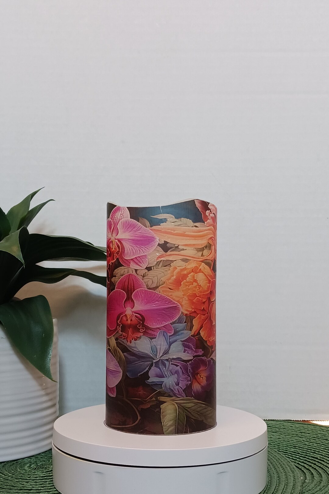 Pink and Orange Orchids - Flameless Candles - Free Gift Box - Batteries ...