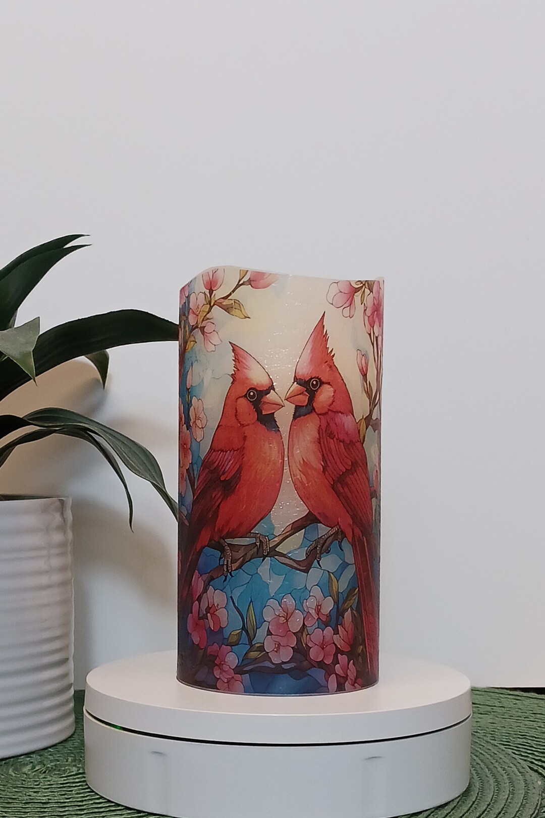 Stained Glass Cardinals - Flameless Candles - Free Gift Box - Batteries ...