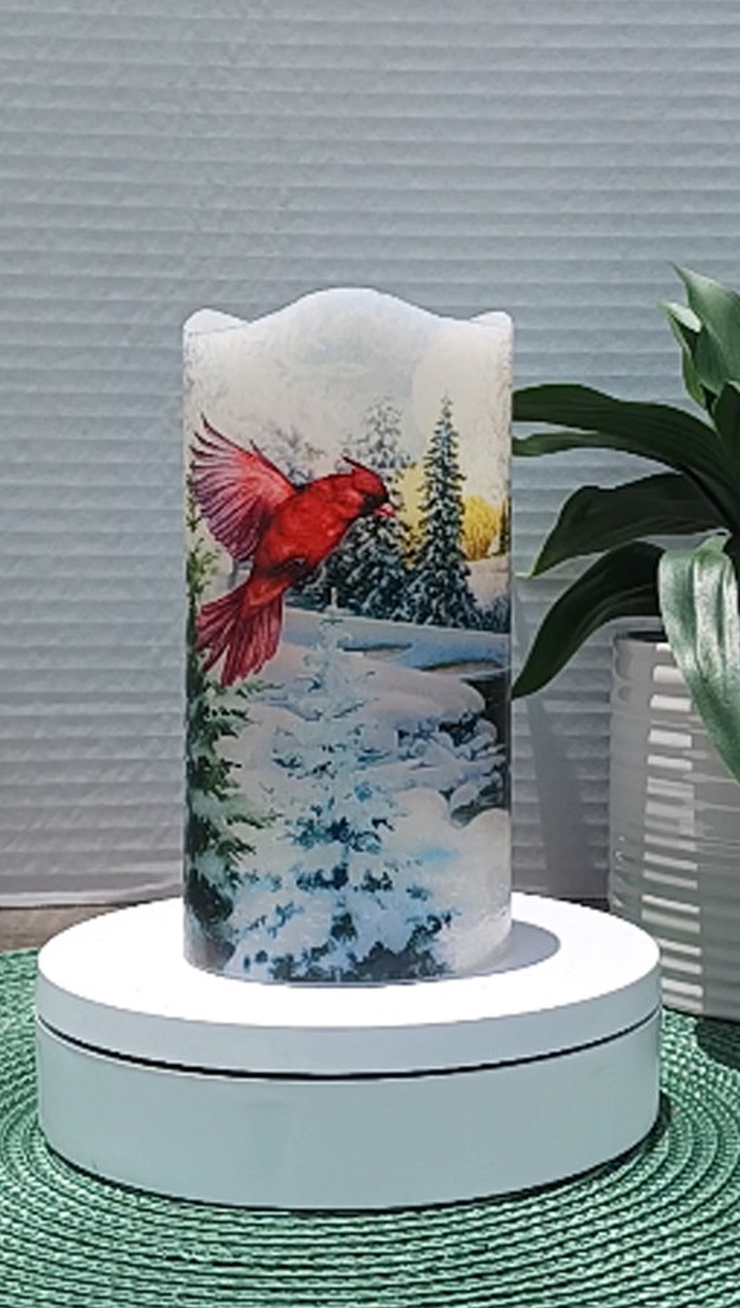Cardinals in Winter - Flameless Candles - Free Gift Box - Batteries ...