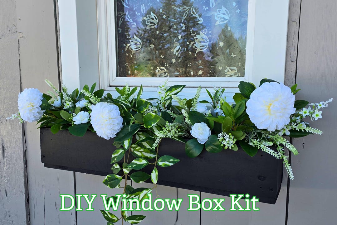 Spring Window Box Kit With Faux Green and White Florals - Etsy