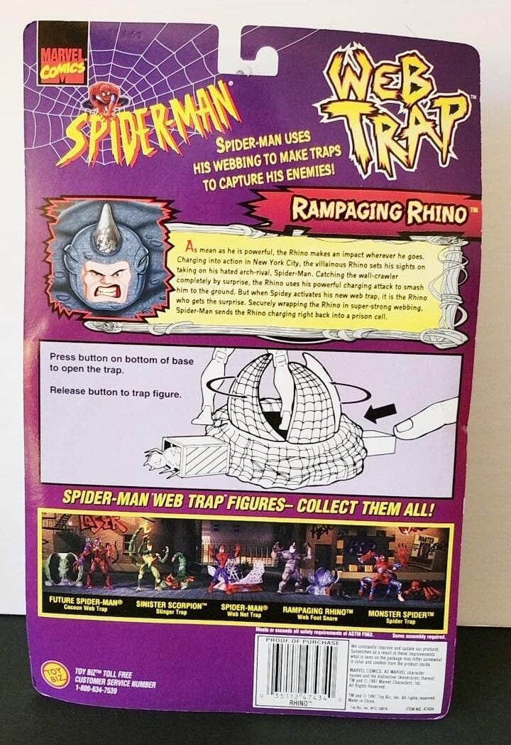 1997 Toy Biz Marvel Spider-man Web Trap Rampaging Rhino Action Figure ...