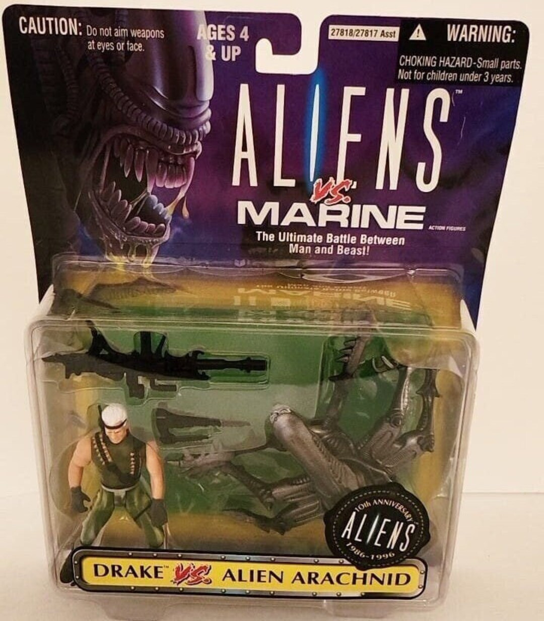 1996 Kenner Aliens Vs. Marines Drake Vs. Alien Arachnid Action Figures New Bubble Detaching From ...