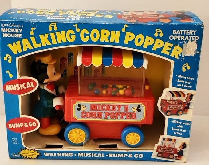 1970s Vintage Disney Mickey Mouse Battery Operated Walking Corn Popper ...