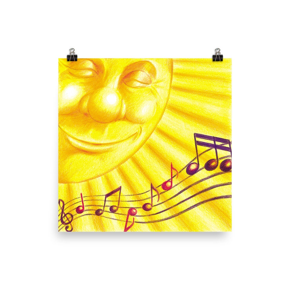 Summertime Music Art, Sun and Music Art Print From Original Coloured ...