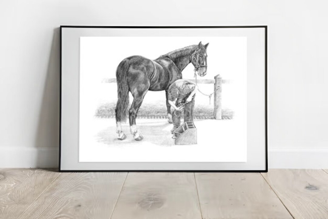 Farrier at Work Pencil Drawing Print Horse and Farrier Art - Etsy
