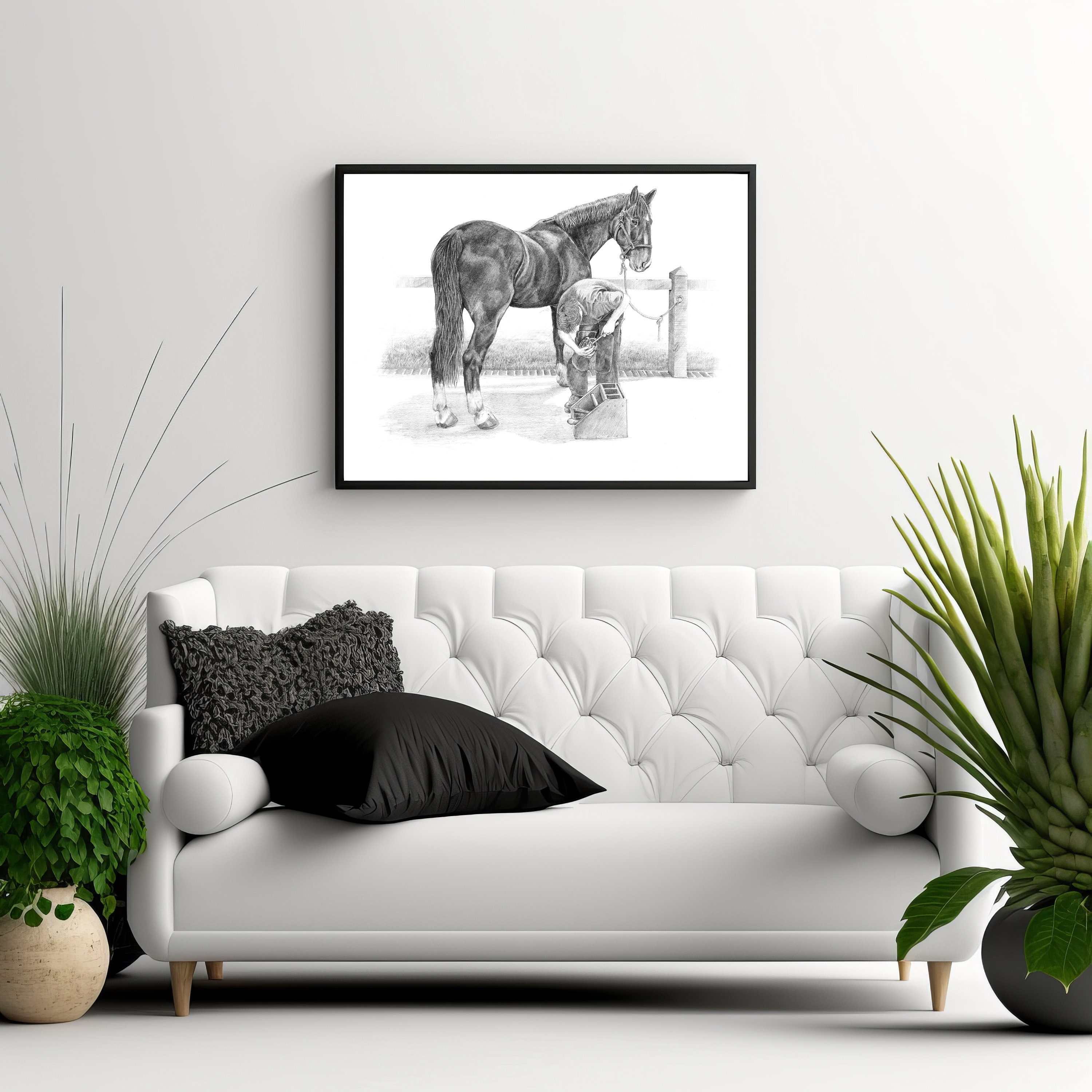 Farrier at Work Pencil Drawing Print, Horse and Farrier Art, Wall Decor ...