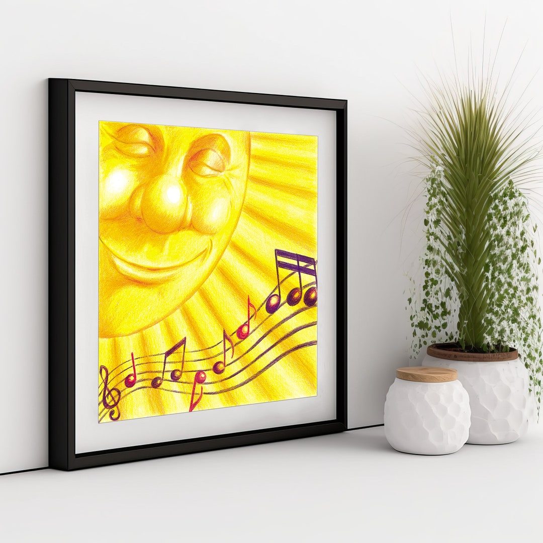 Summertime Music Art, Sun and Music Art Print From Original Coloured ...