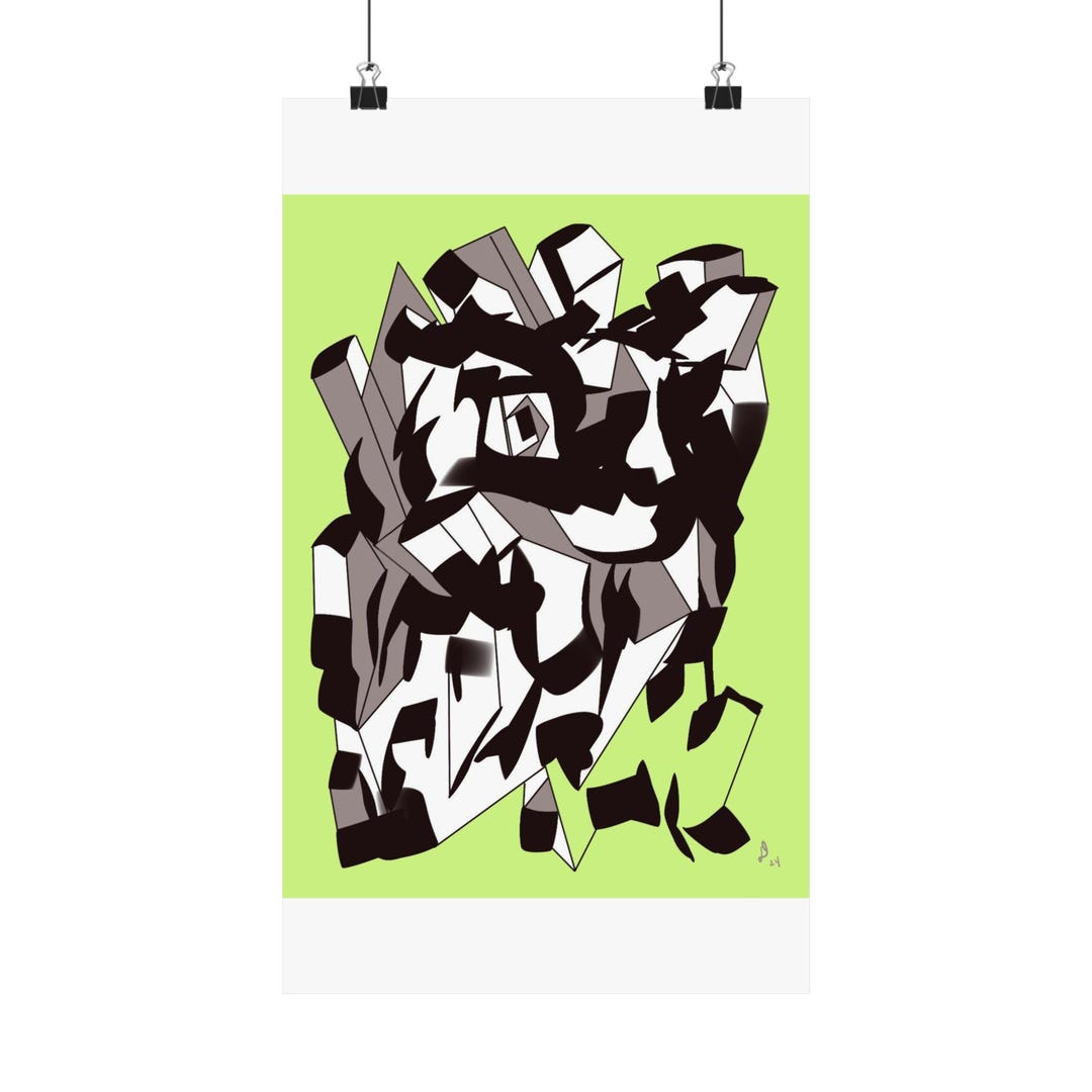 Vertical Posters, Abstract Black Grey White on Green Wall Art Print ...