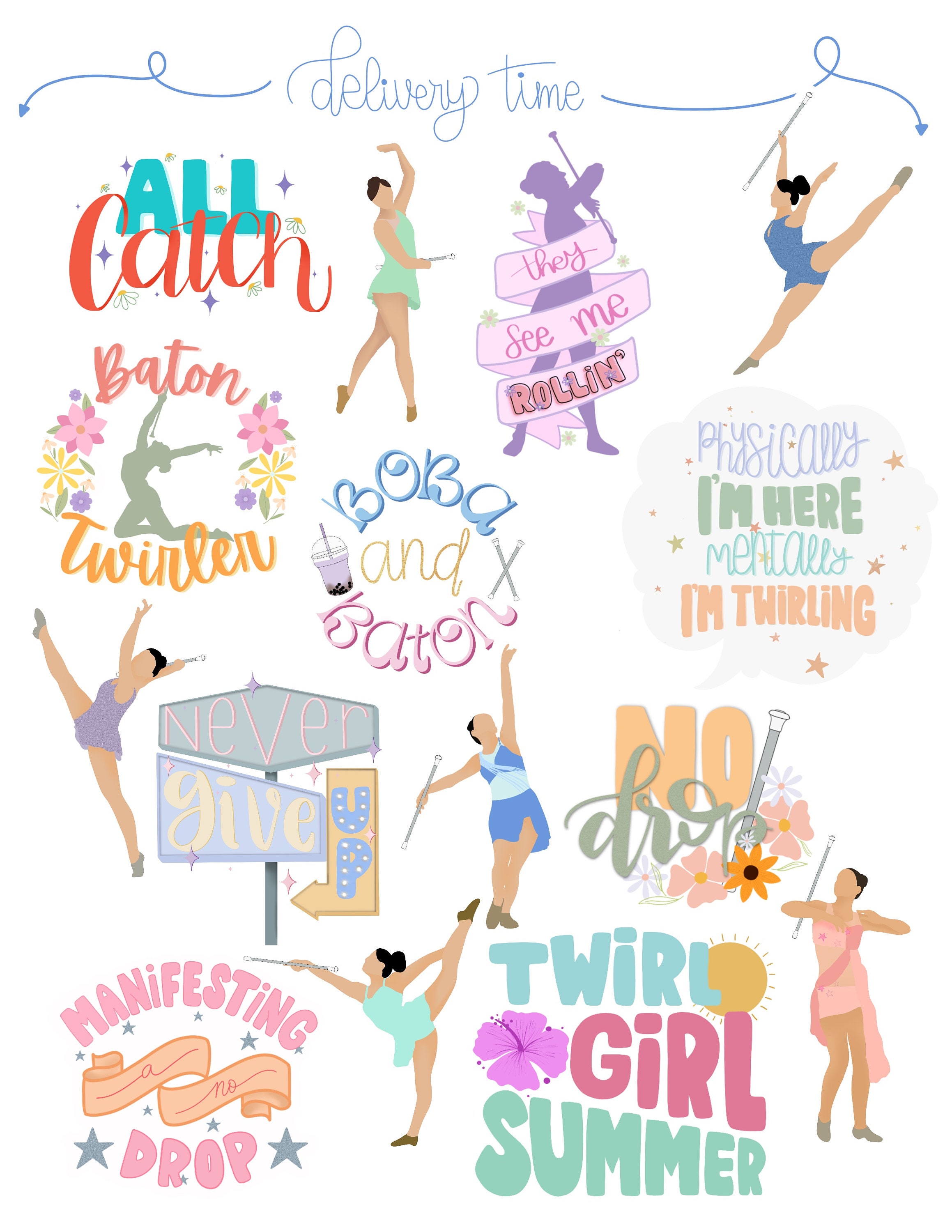 5 Baton Twirling Stickers Set No Drop Stickers for Twirlers Twirling ...