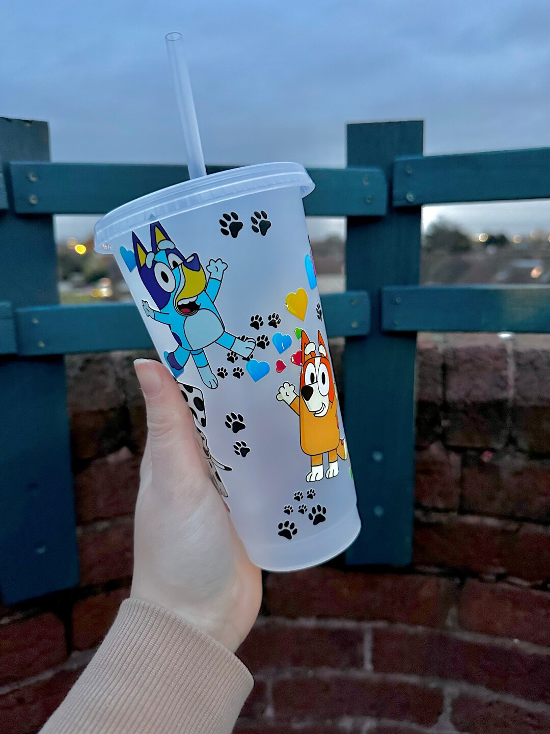 Bluey 24oz Cold Cup Cold Cup Characters Hearts Paw Prints - Etsy