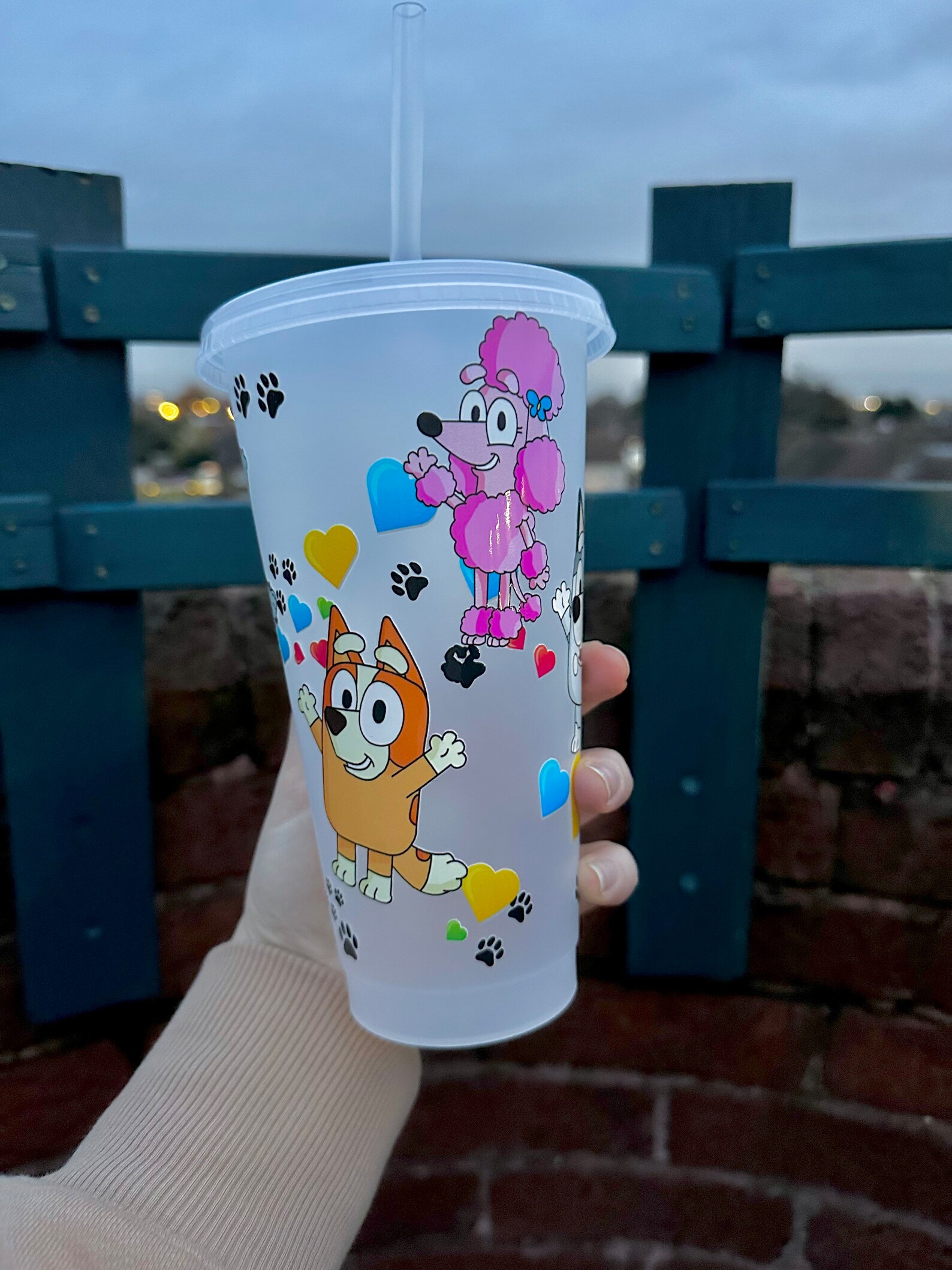 Bluey 24oz Cold Cup Cold Cup Characters Hearts Paw Prints - Etsy
