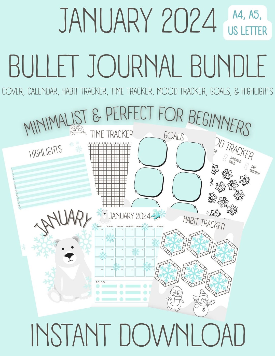 Beginner Bullet Journal January 2024 Printable Bundle PDF Planner ...
