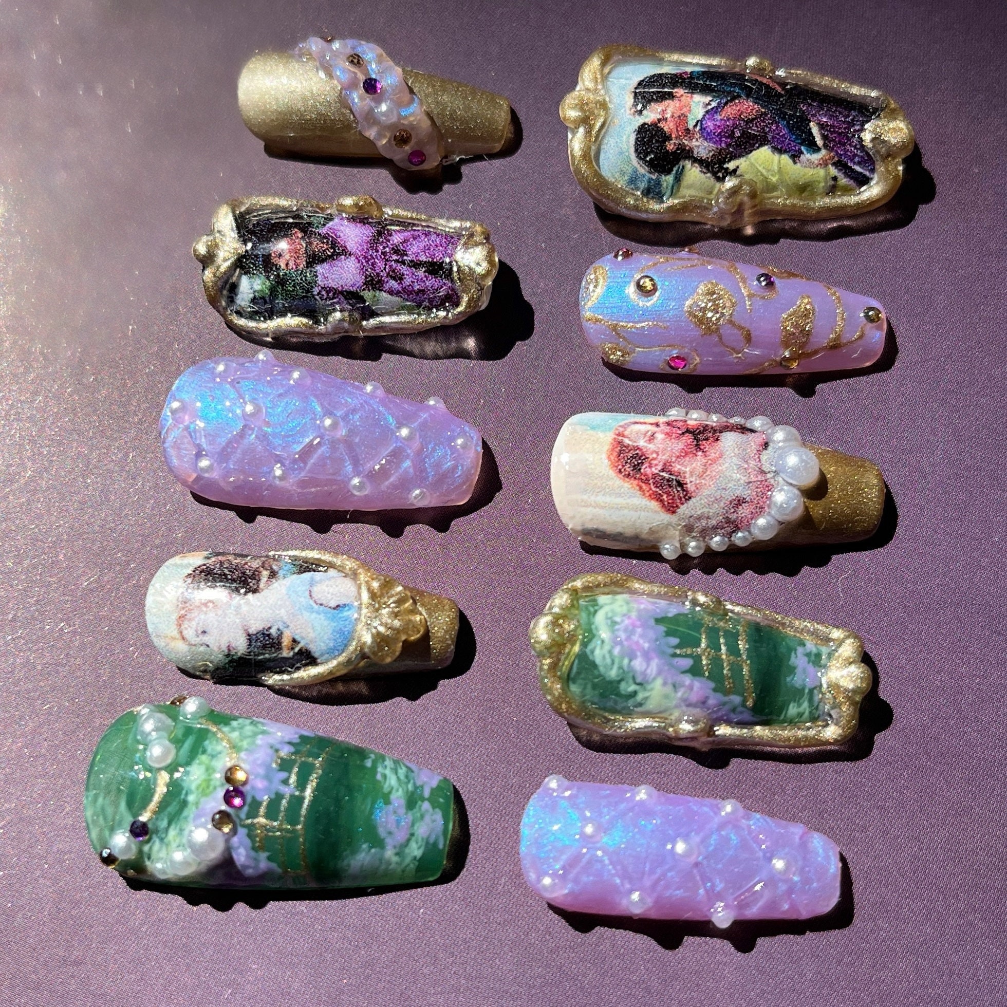 Bridgerton Inspired Press on Nails | Regency Era Handpainted Fake Gel ...