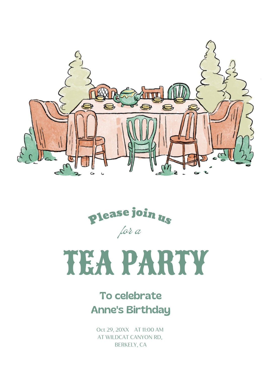 Tea Party Birthday Card Template, Instant Download, Printable Template ...