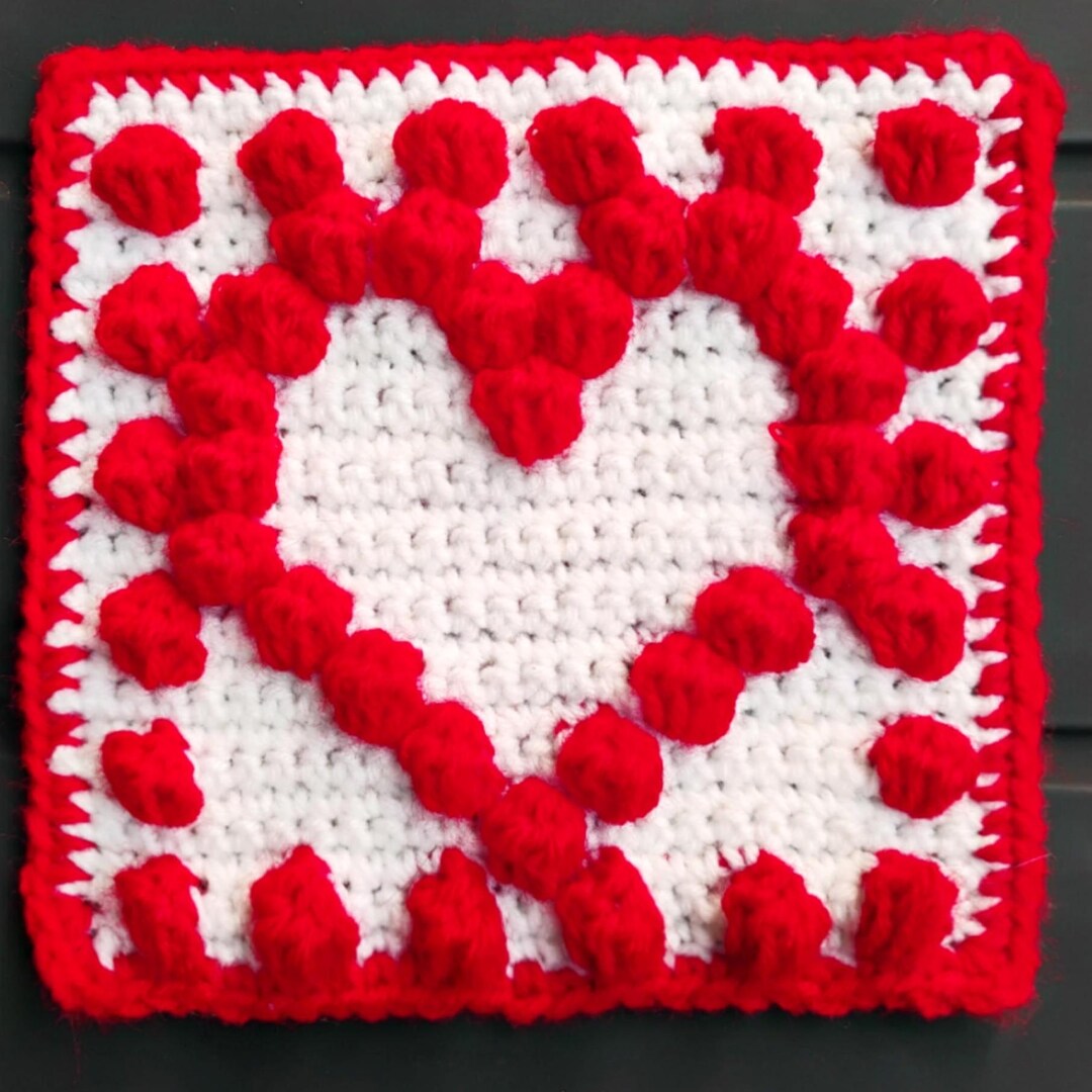 Heart Bobble Stitch Square: Crochet Baby Afghan, Cute Valentine’s Day ...