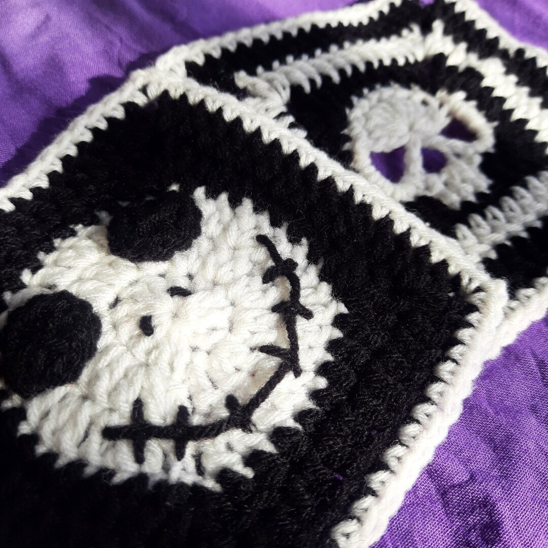 Skull & Skeleton Granny Square: Black White Gothic Decor, Spooky Season ...