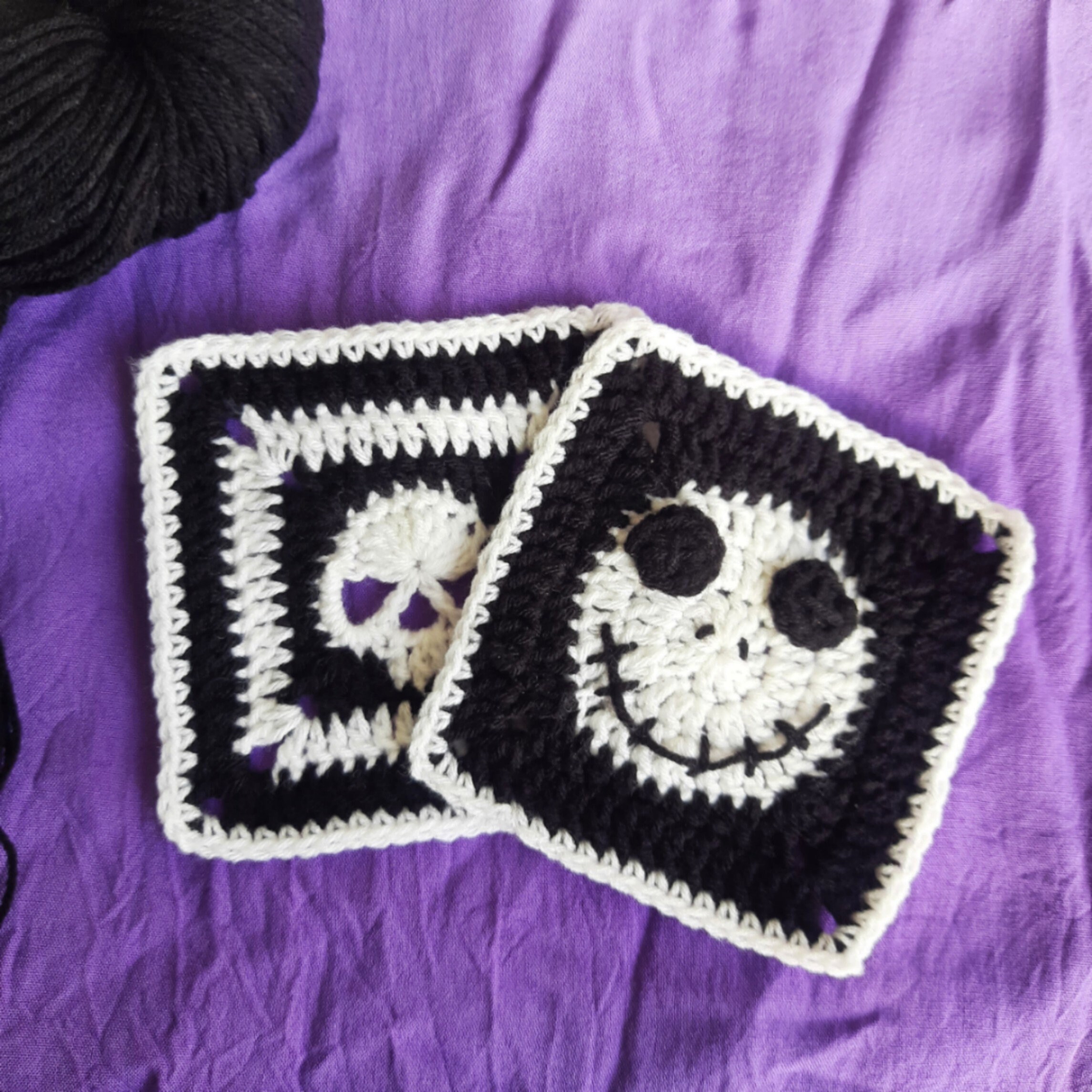 Skull & Skeleton Granny Square: Black White Gothic Decor, Spooky Season ...