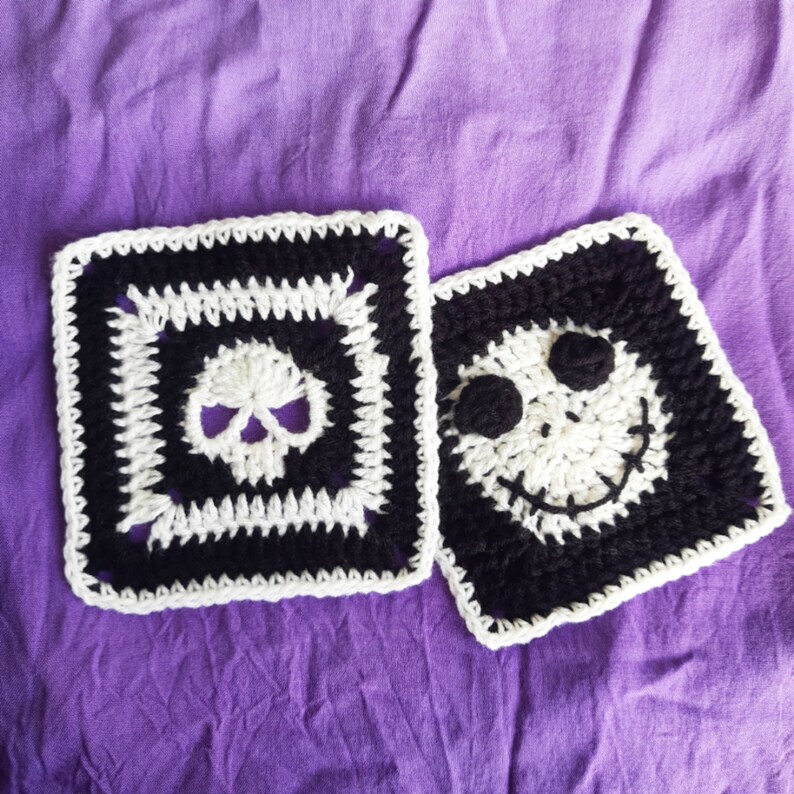 Skull & Skeleton Granny Square: Black White Gothic Decor, Spooky Season ...