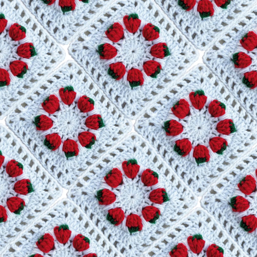 Mini Strawberries Granny Square: Strawberry Crochet Pattern, Valentines ...