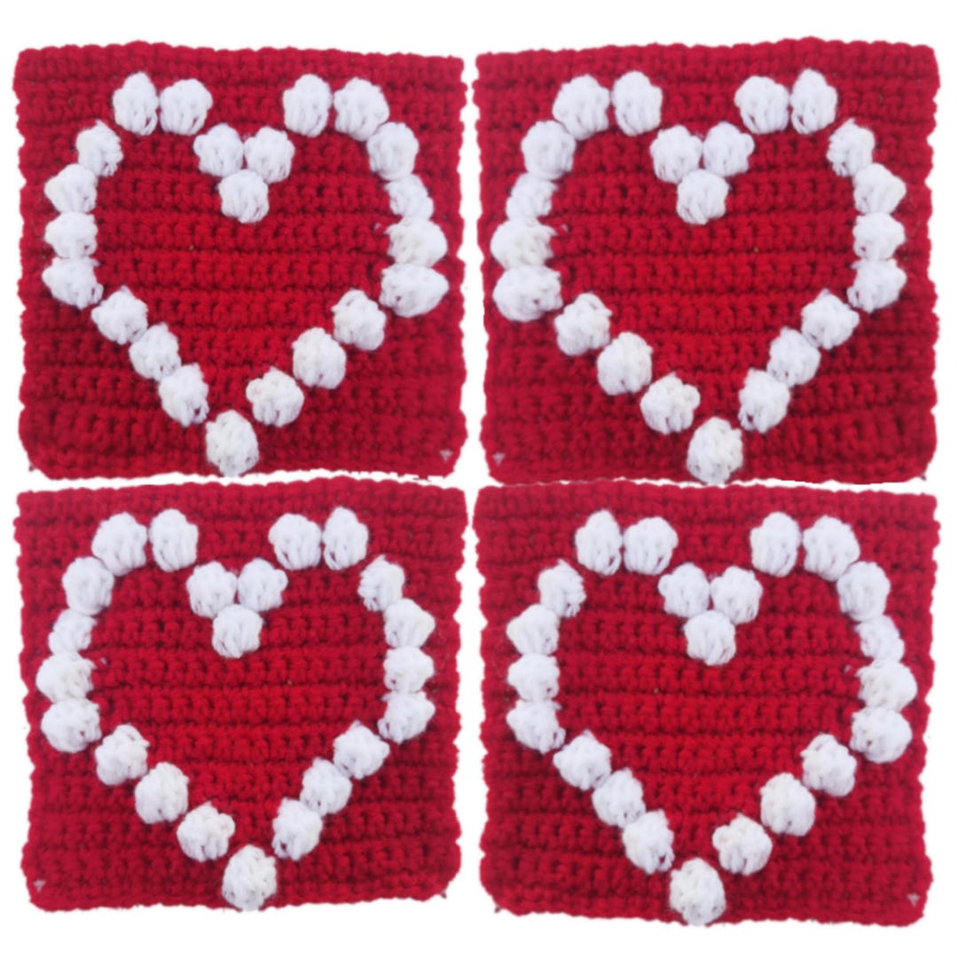 Heart Bobble Stitch Granny Square: Valentines Day Crochet Motif, Heart ...
