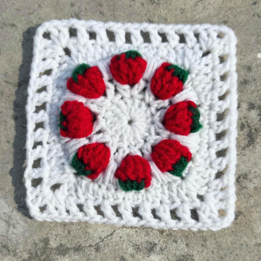 Crochet Strawberry Granny Square Pattern: Red Green & White Strawberry ...