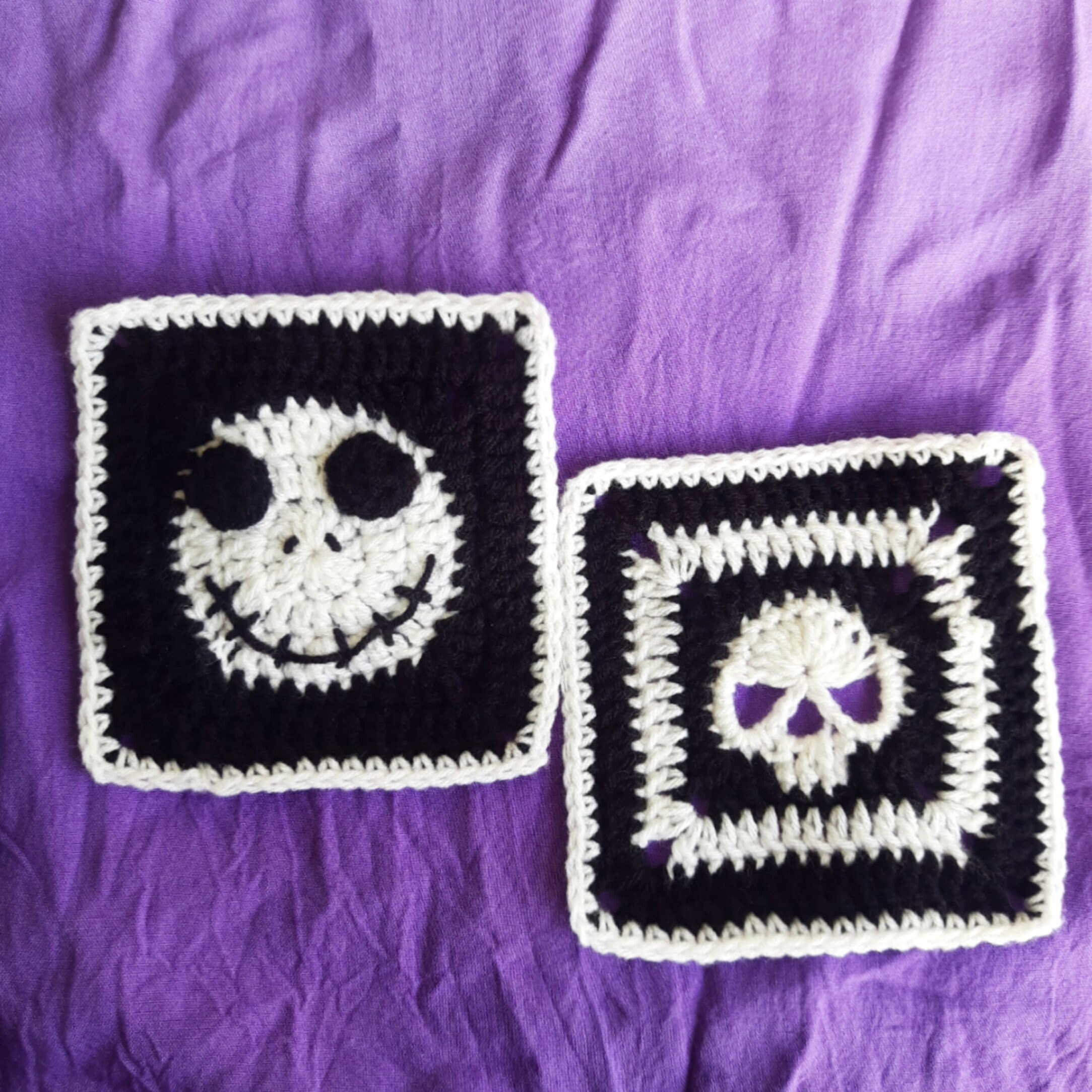 Skull & Skeleton Granny Square: Black White Gothic Decor, Spooky Season ...