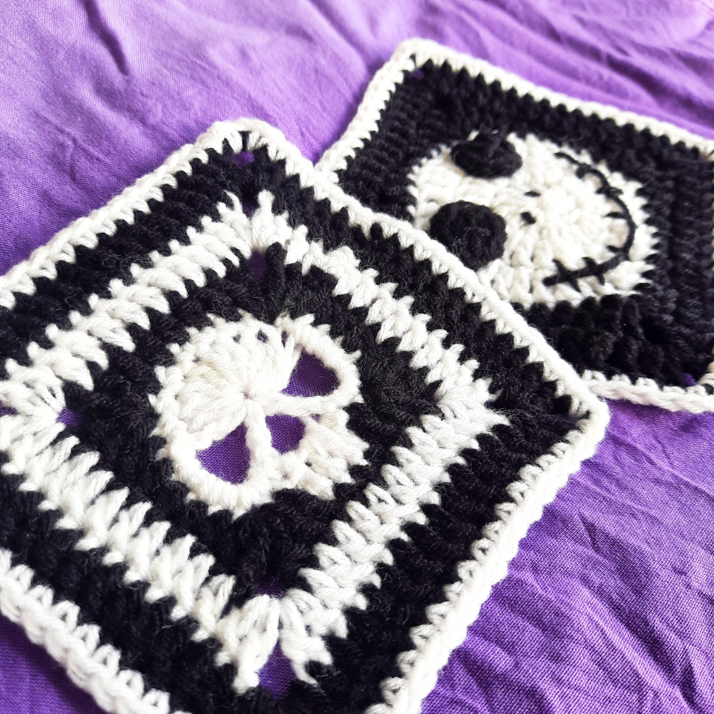 Skull & Skeleton Granny Square: Black White Gothic Decor, Spooky Season ...