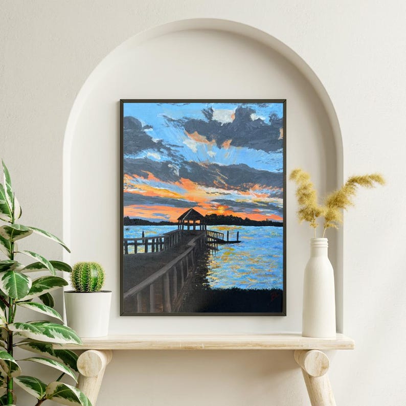 Original Sunset Pier Acrylic Painting on Stretched Canvas (11x14) - Etsy