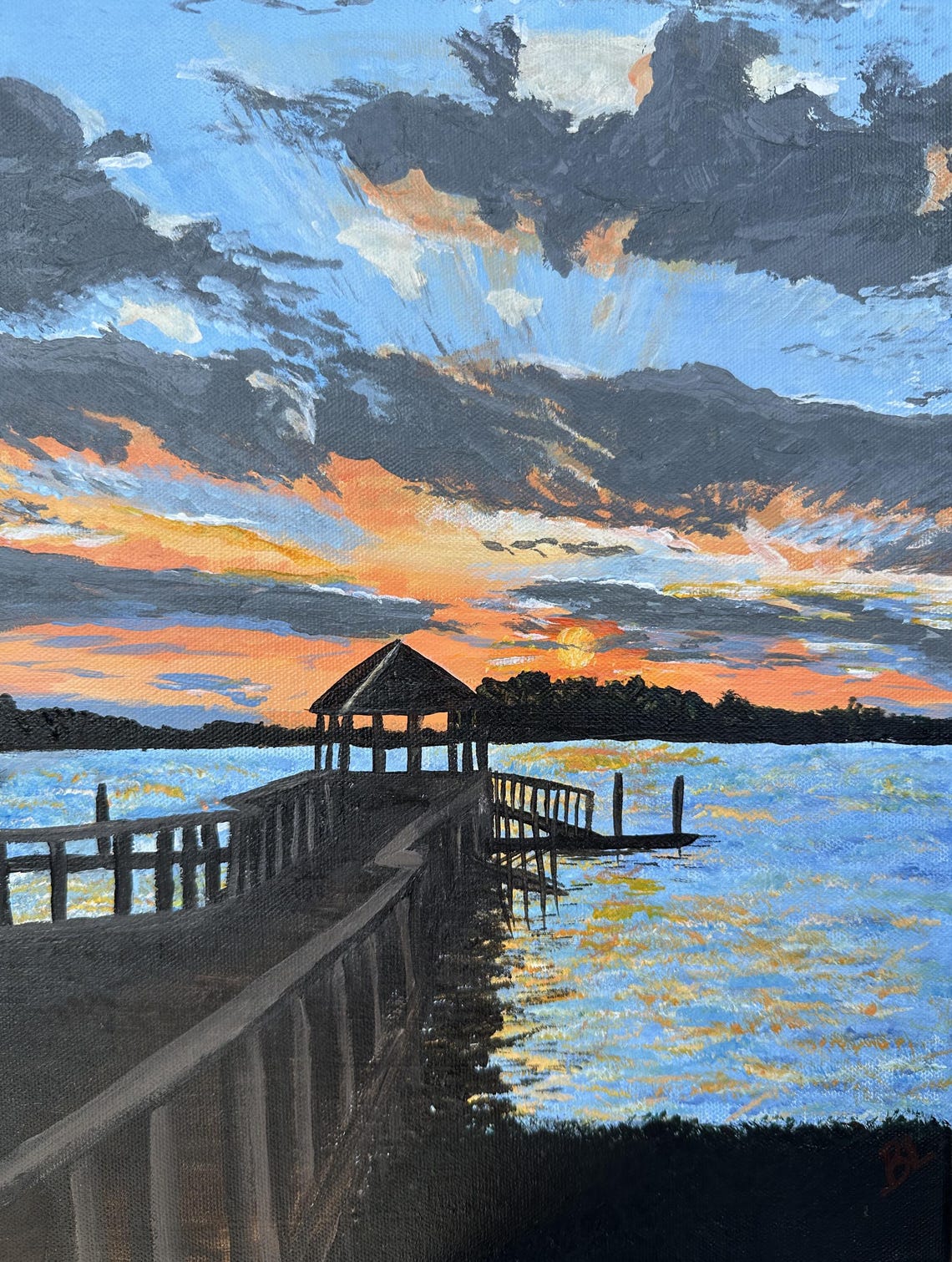 Original Sunset Pier Acrylic Painting on Stretched Canvas (11x14) - Etsy