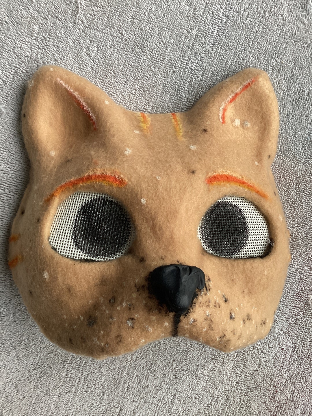 Brown and Orange Felted Cartoon Style Cat Mask With Black and White ...